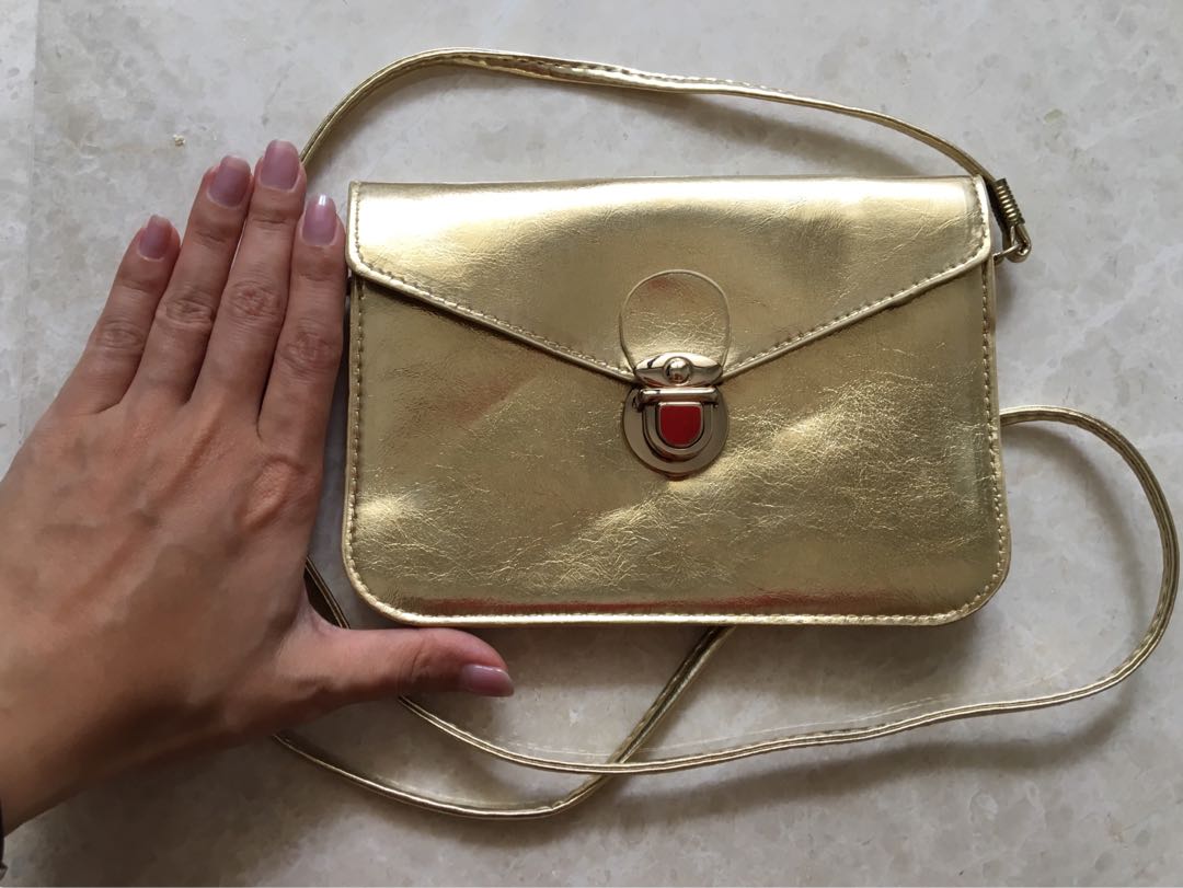 Mini golden sling bag, Women's Fashion, Bags & Wallets, Cross-body Bags ...
