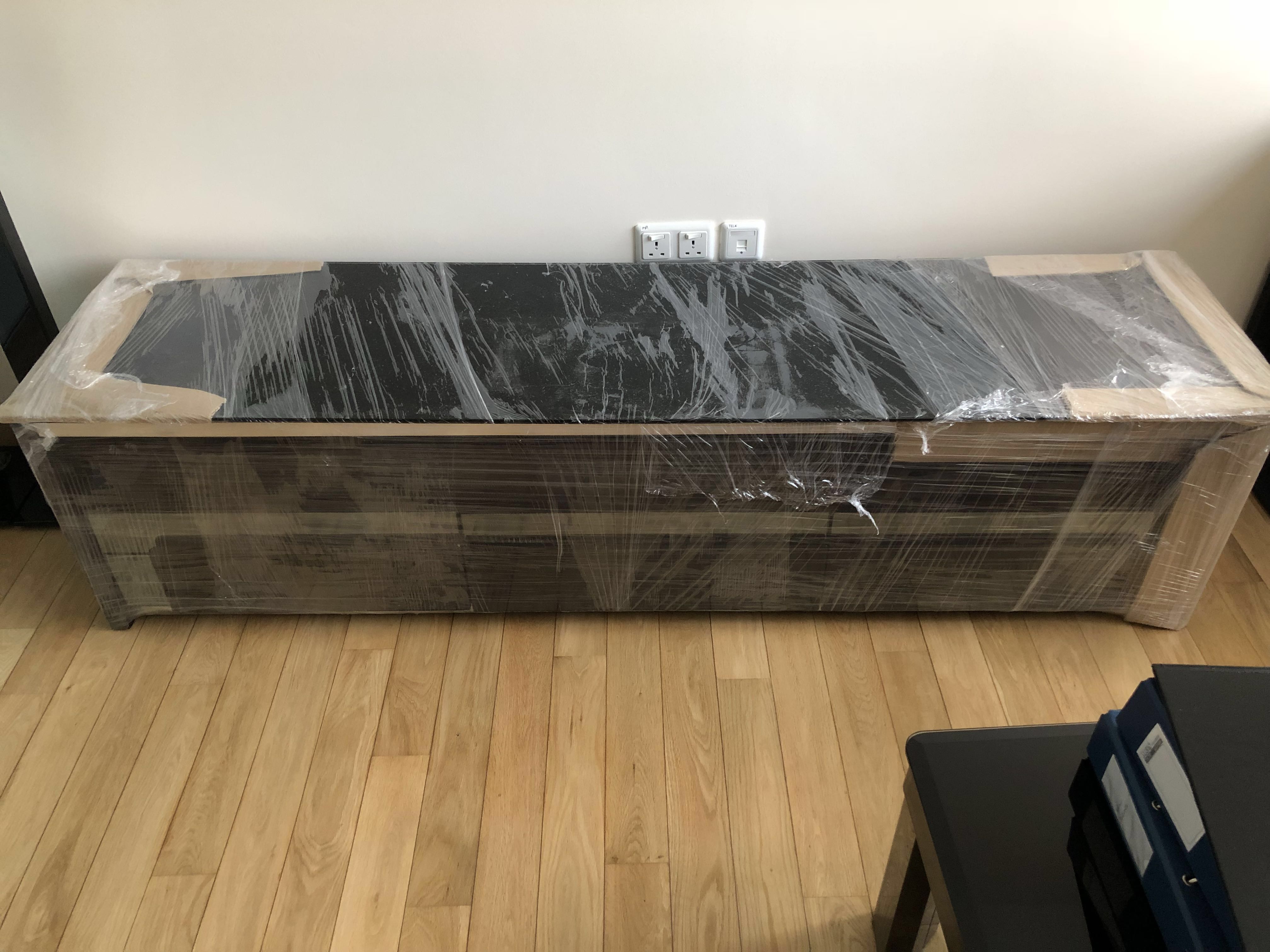 TV Console, 2 meter, black glass, 3 drawers, Furniture & Home Living ...