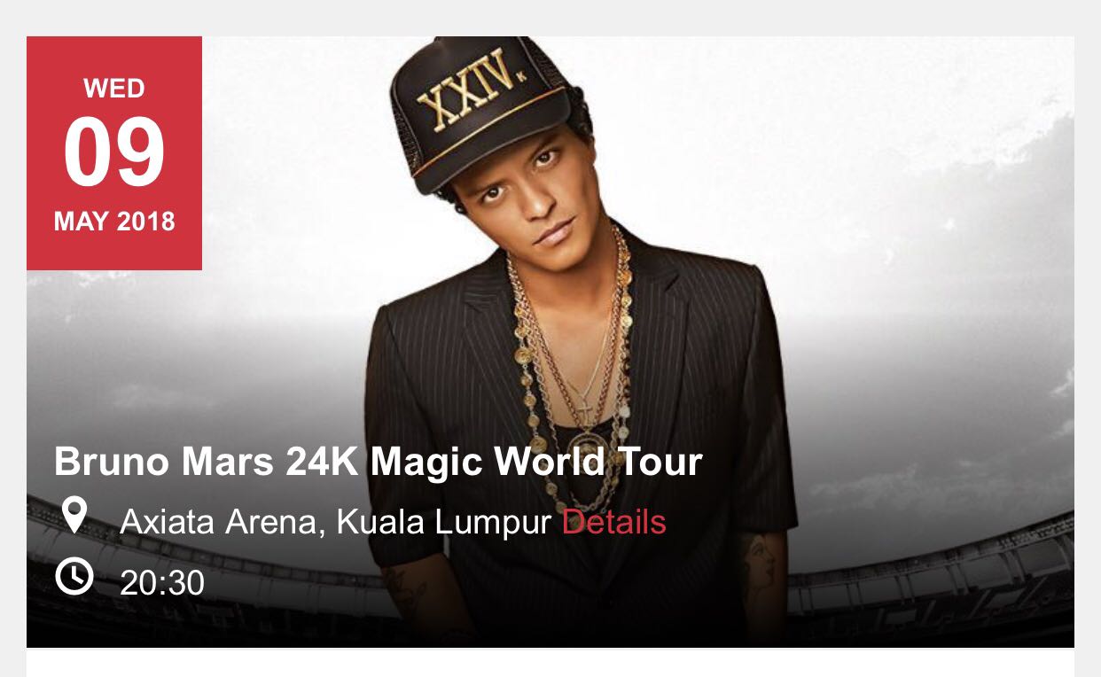 Bruno Mars 24K magic World Tour in KL 9 May 2018, Hobbies & Toys ...