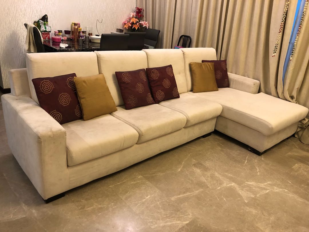 L-shaped cream colored sofa for sale, Furniture & Home Living ...