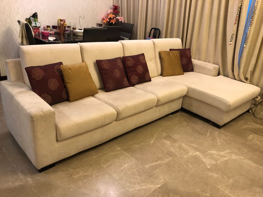 L-shaped cream colored sofa for sale, Furniture & Home Living ...