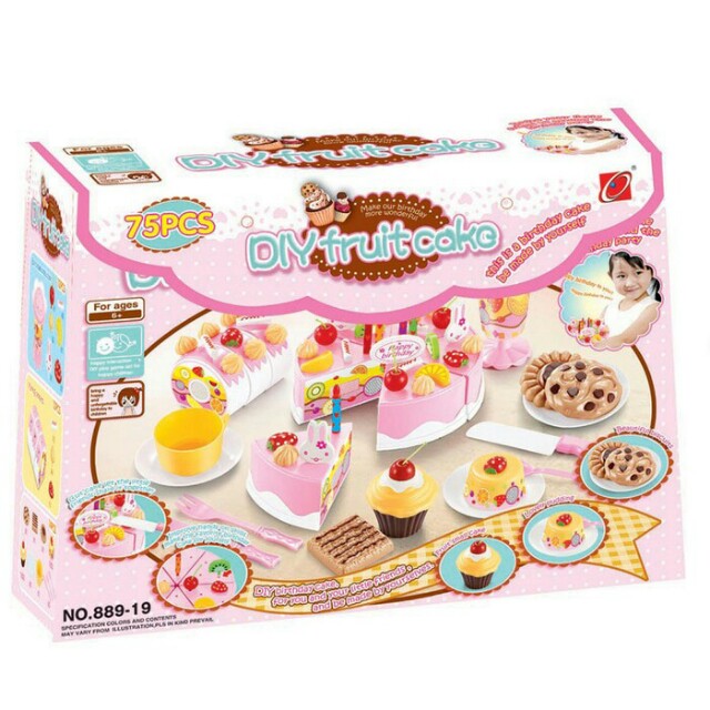 Mainan Kue Ulang Tahun DIY Fruit Cake Pink Besar 75 Pcs No. 889-19 ...