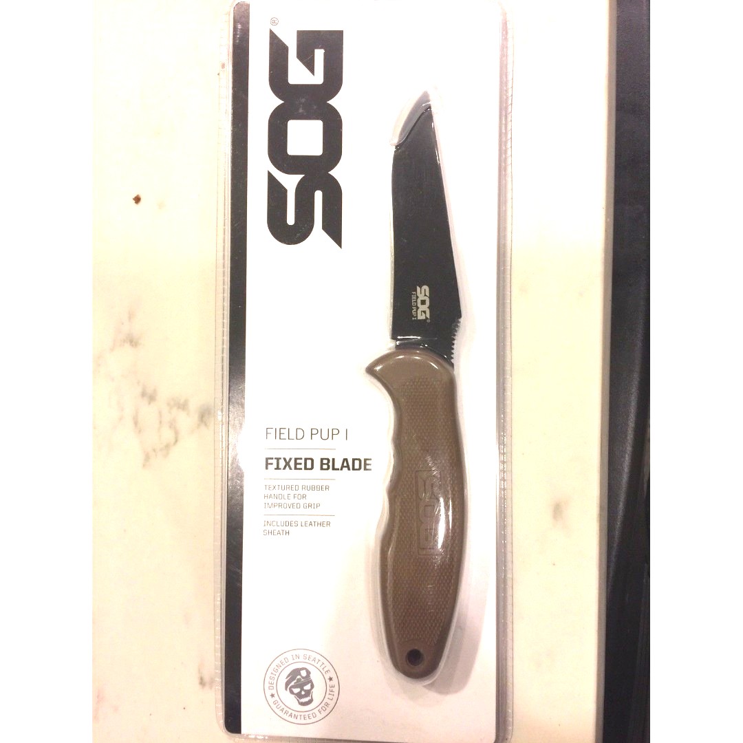 SOG Field Pup BLACK / BROWN Fixed Blade Full Tang Survival Hunting ...