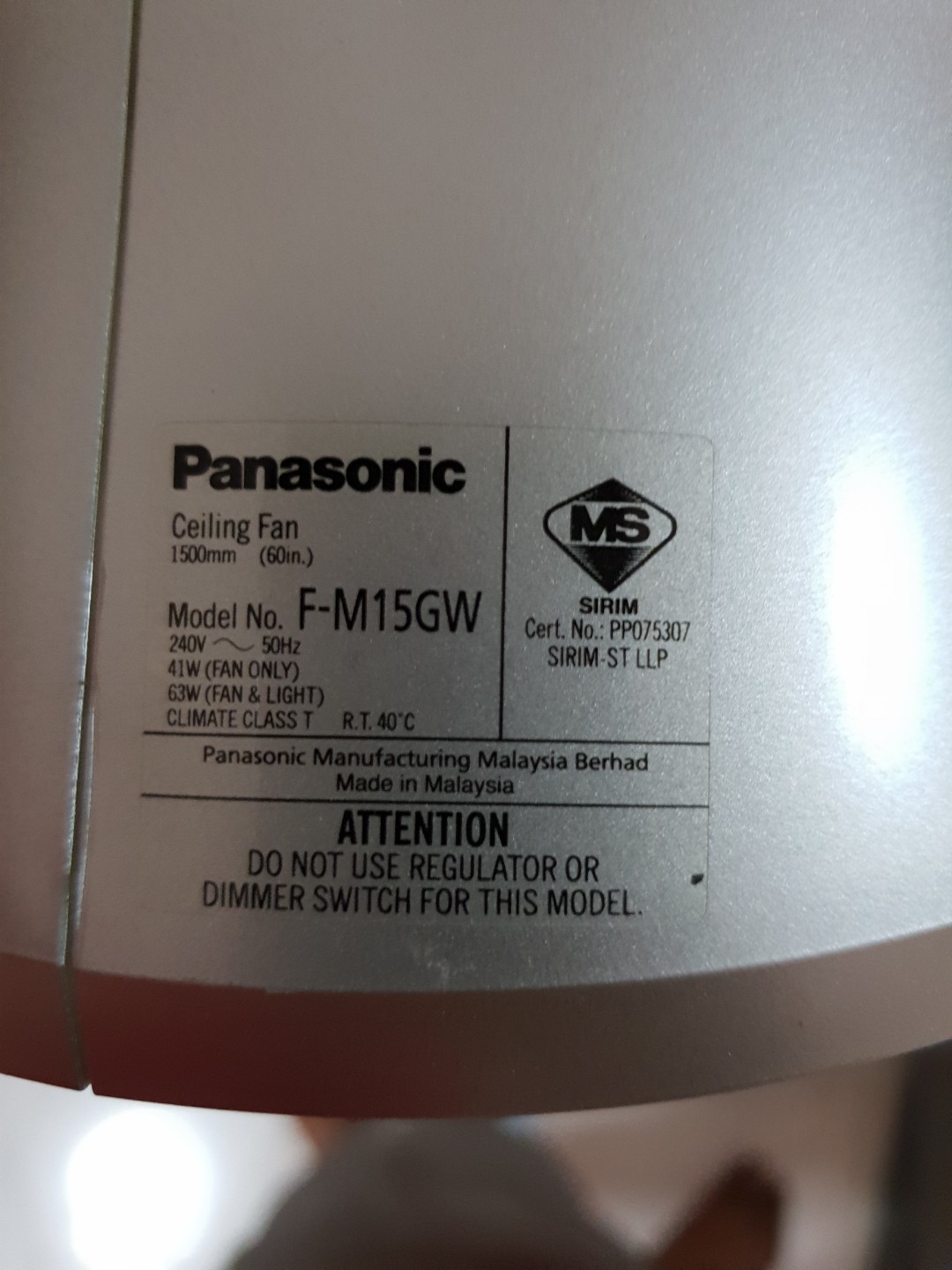 Panasonic Ceiling Fan FM15GW with remote and led lights, TV & Home ...