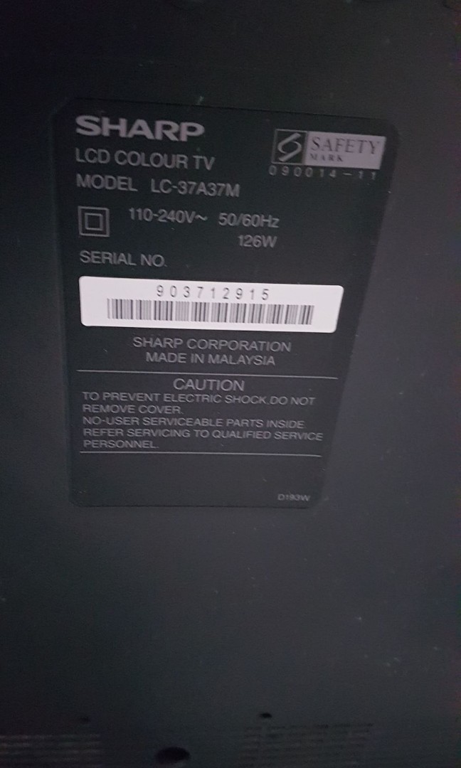 Sharp 37" LCD TV, TV & Home Appliances, TV & Entertainment, TV on Carousell