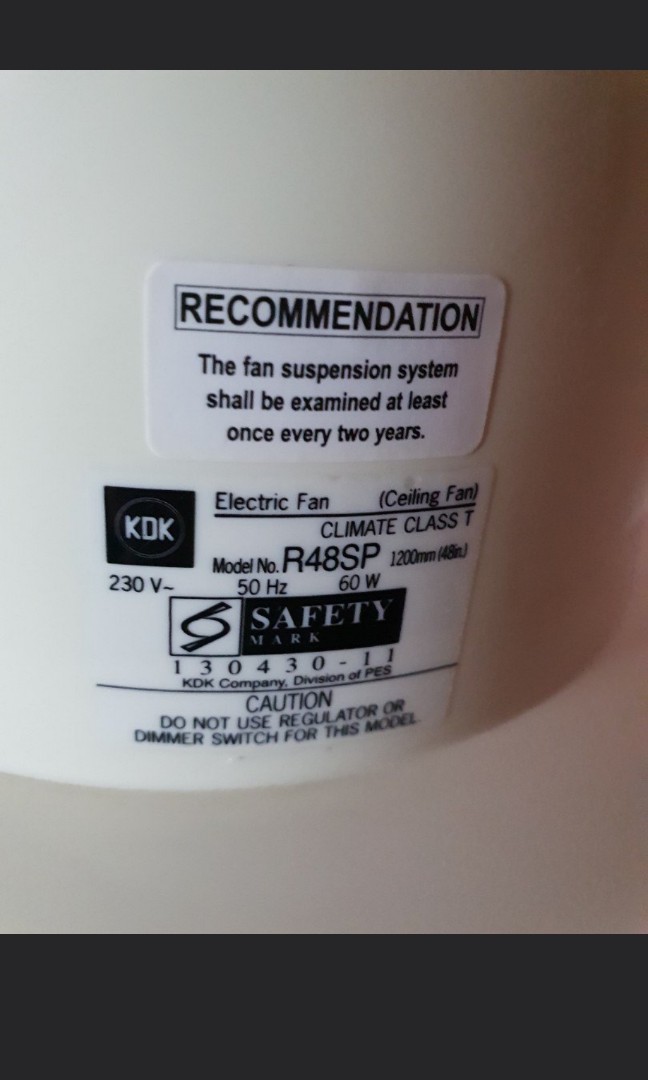 KDK Ceiling Fan R48SP with remote, TV & Home Appliances, Air ...