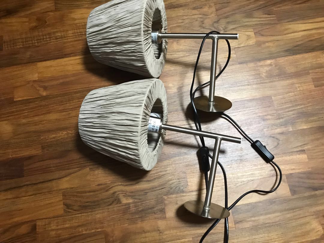 Pair of IKEA wall mounted bedside lamps - HEMSTA grey ruffled cloth ...