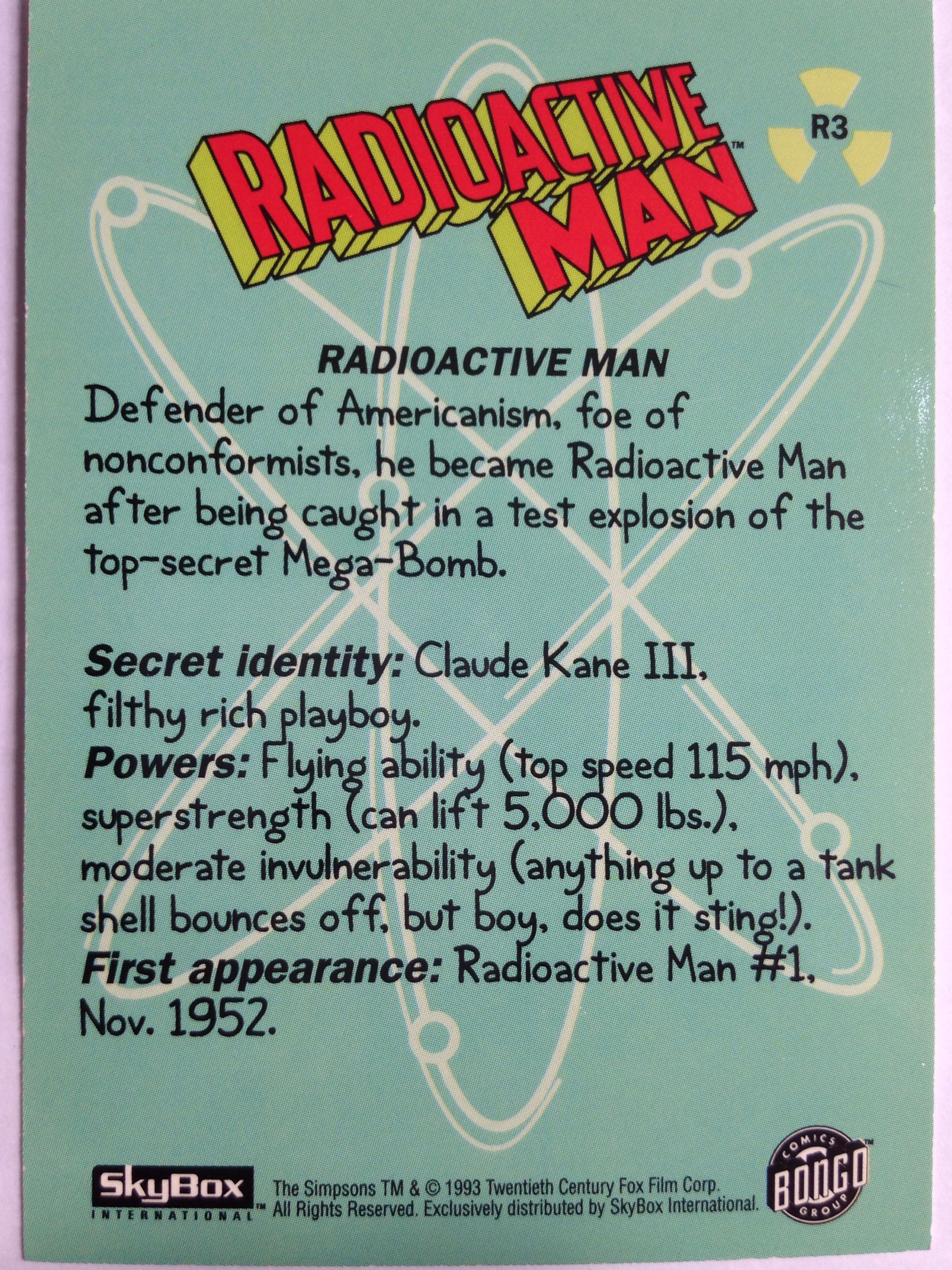 1993 Skybox Simpsons Series 1 Base Card #R3 (Radioactive Man 3 ...