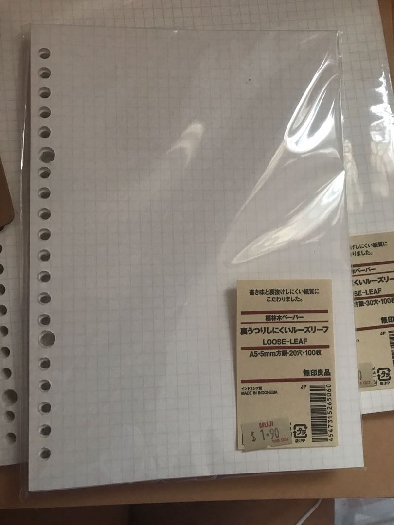 MUJI A5 Binder Grid Paper sets, Hobbies & Toys, Stationery & Craft ...