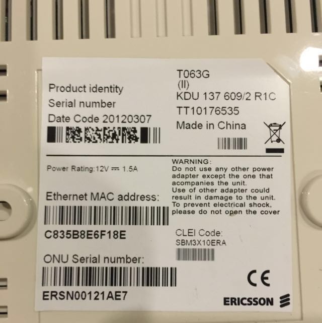 SingTel Ericsson Optical Network Terminal Modem (fiber), Computers ...