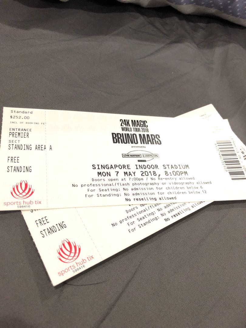Bruno Mars Physical Tickets, Tickets & Vouchers, Event Tickets on Carousell