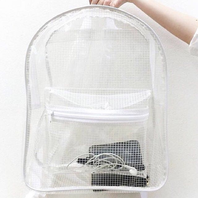 Transparent Plastic White Grid Bag/ Backpack, Women's Fashion, Bags ...