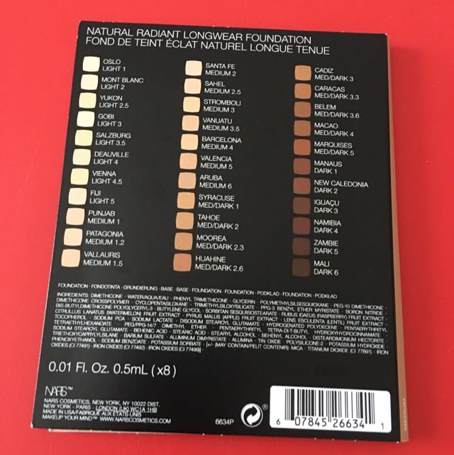 NARS 8 shades longwear foundation card, Beauty & Personal Care, Face ...