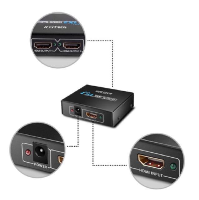 SOWTECH 1X2 HDMI Splitter Version 1.4 Powered HDMI Splitter Dual Monitor HDMI Splitter for Full ...