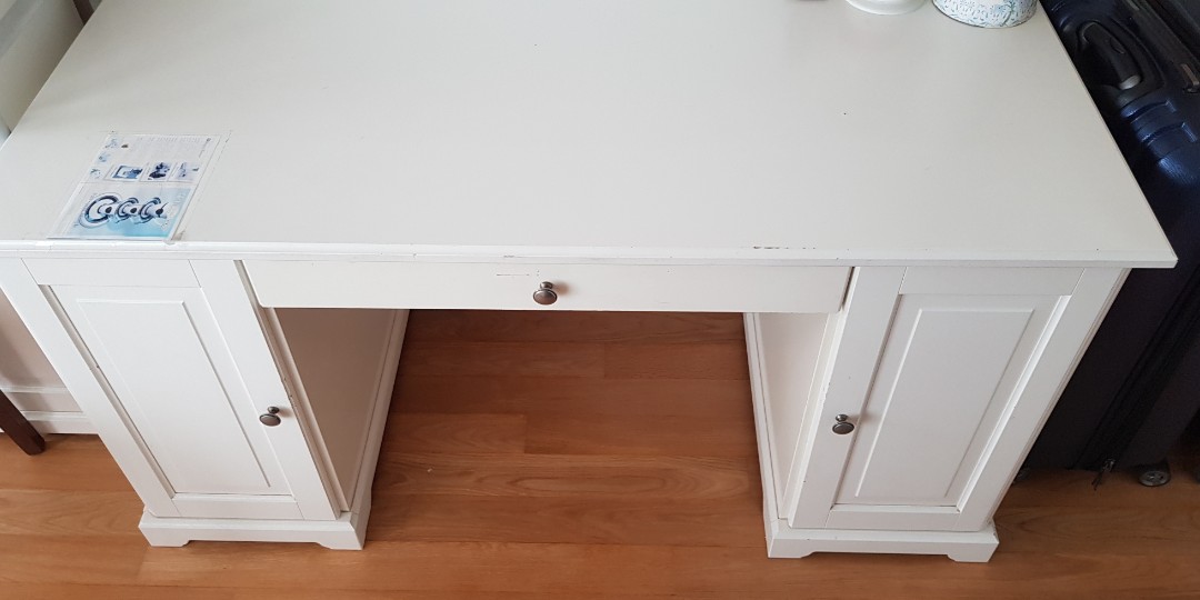 Study Table (White) with Storage, Furniture & Home Living, Furniture ...