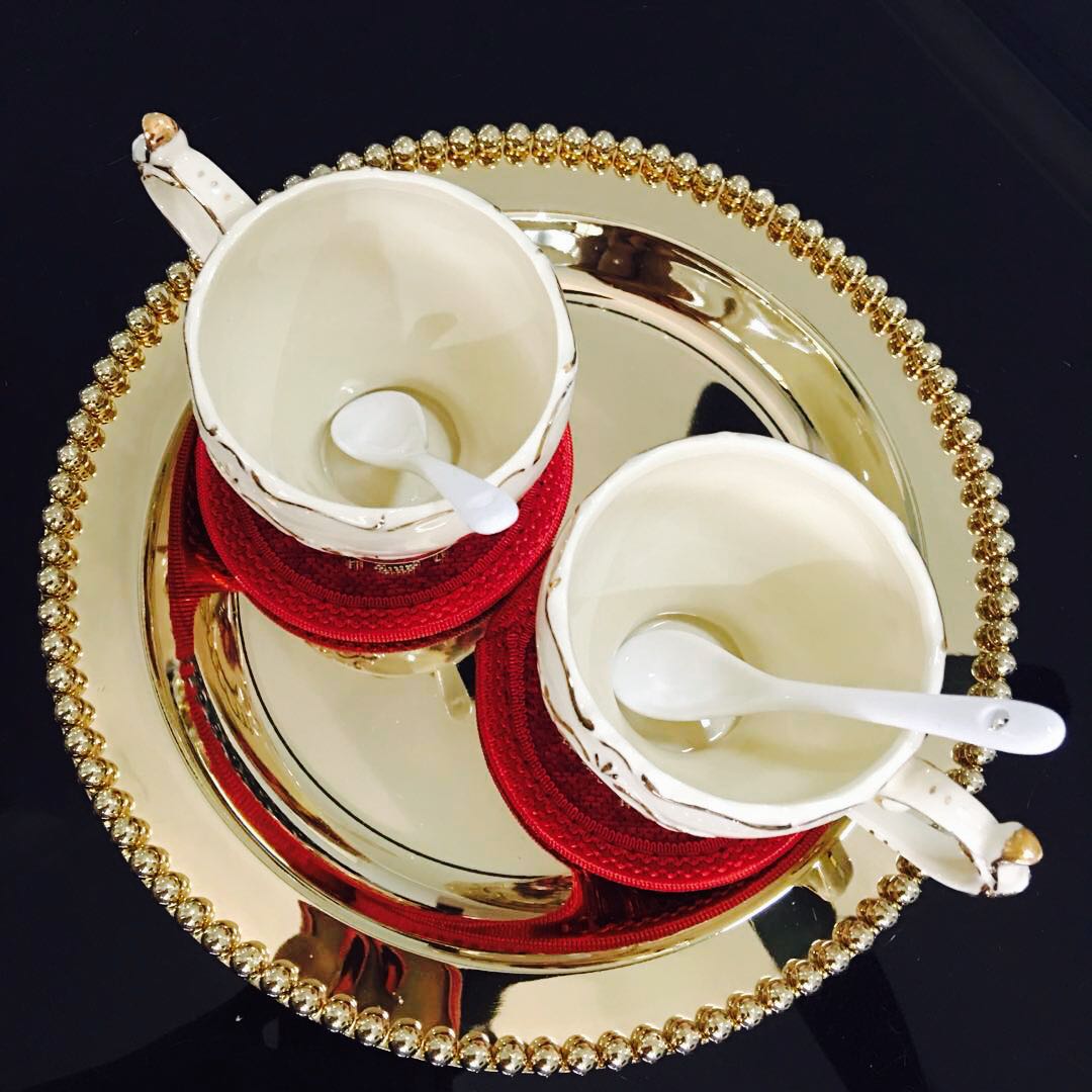 In Stock English style tea cup set with gold color tray, TV & Home ...