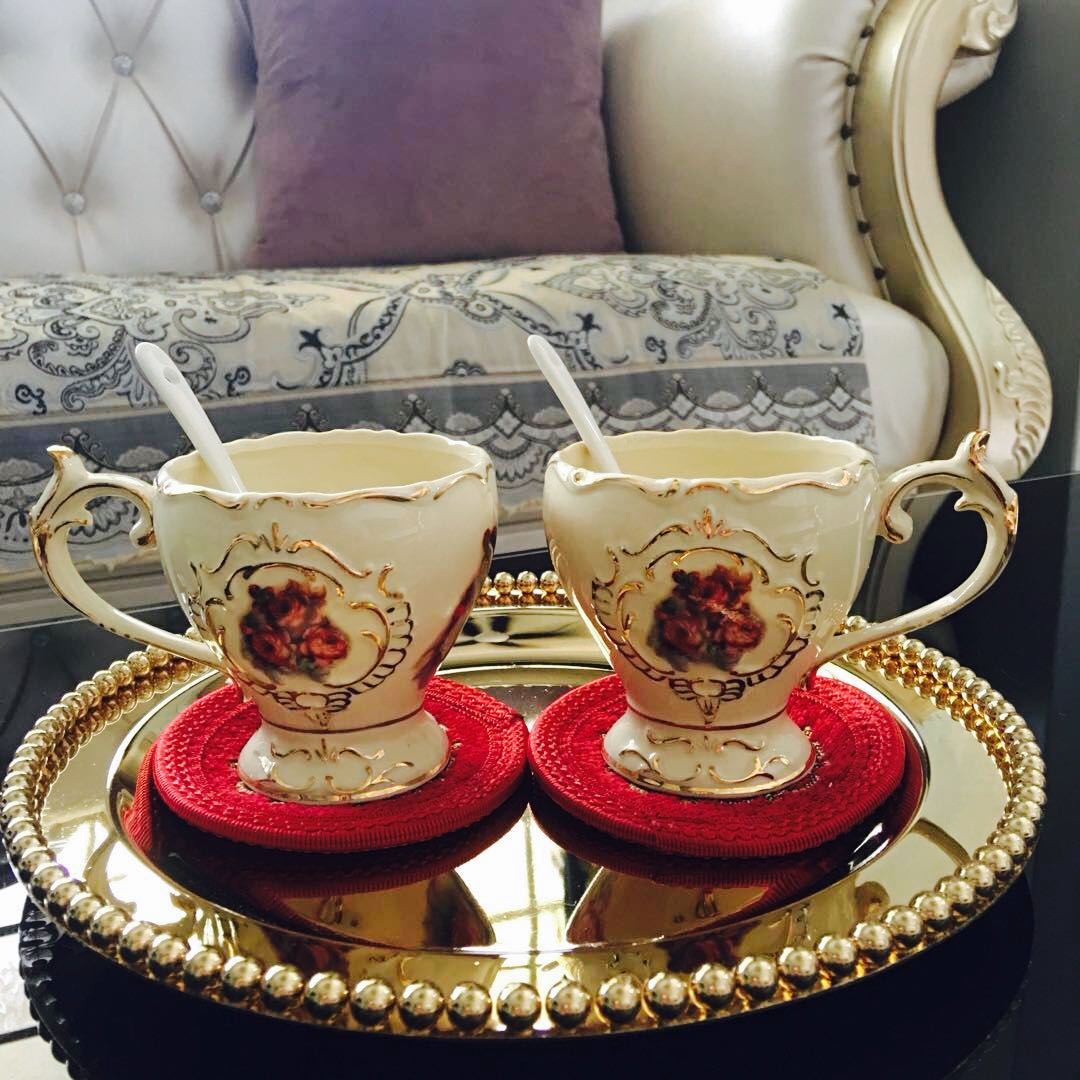 In Stock English style tea cup set with gold color tray, TV & Home ...