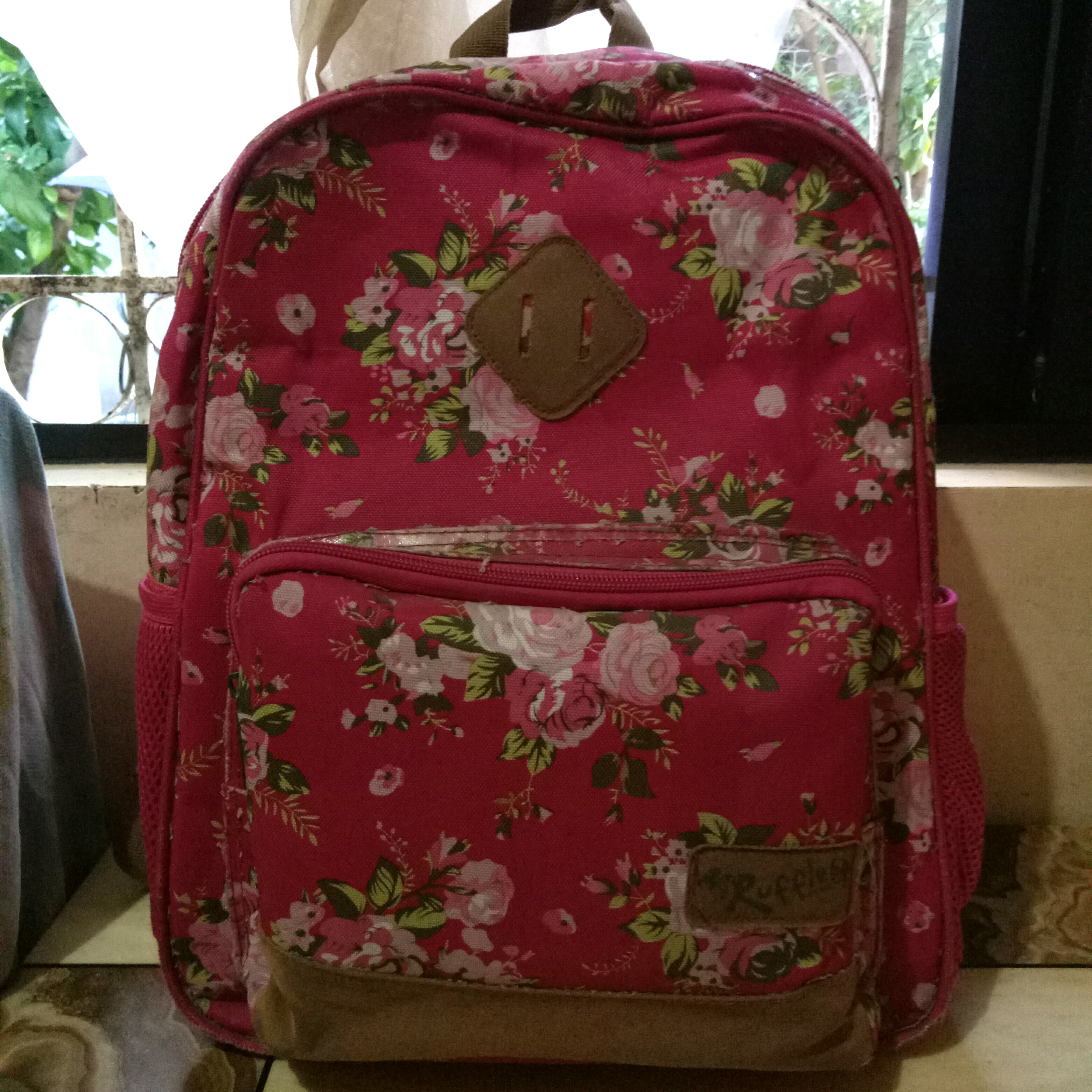 Ruffles School Bag Backpack Pink Floral, Women's Fashion, Bags ...