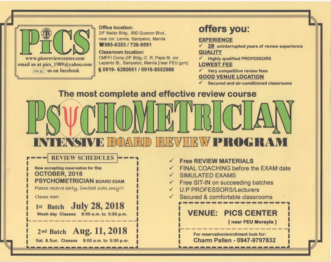 PSYCHOMETRICIAN REVIEW CENTER, Everything Else, Others on Carousell