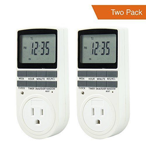 Comforday Digital Timer 2 Pack 15A/1800W 7 Day Programmable, 3 Prong ...