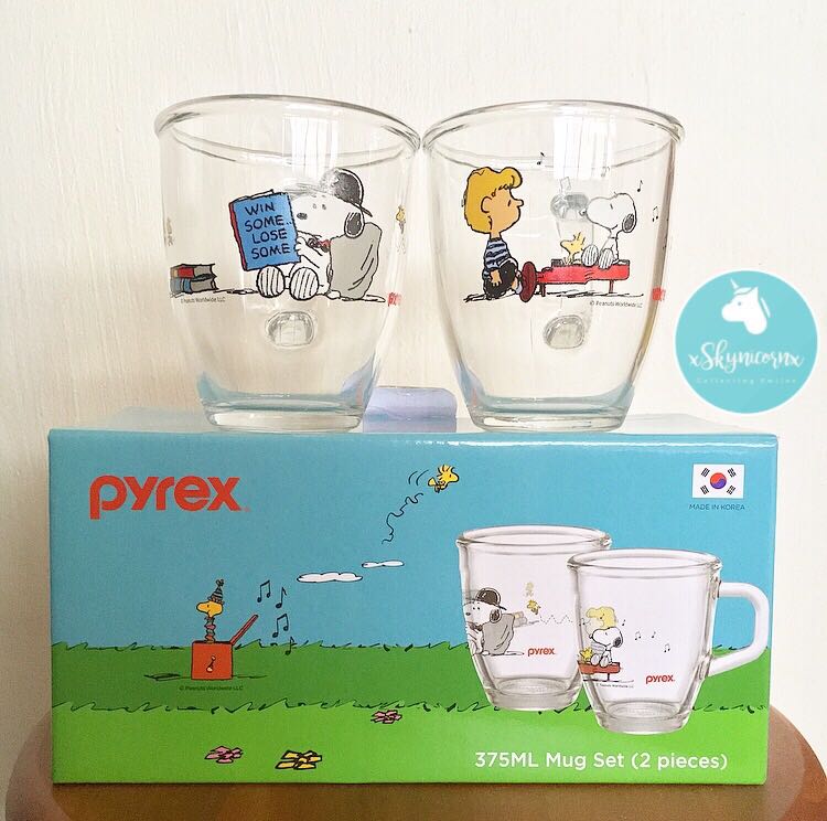 BNIB Ntuc Fairprice Pyrex Peanuts Snoopy Glass Mug Set, Furniture ...