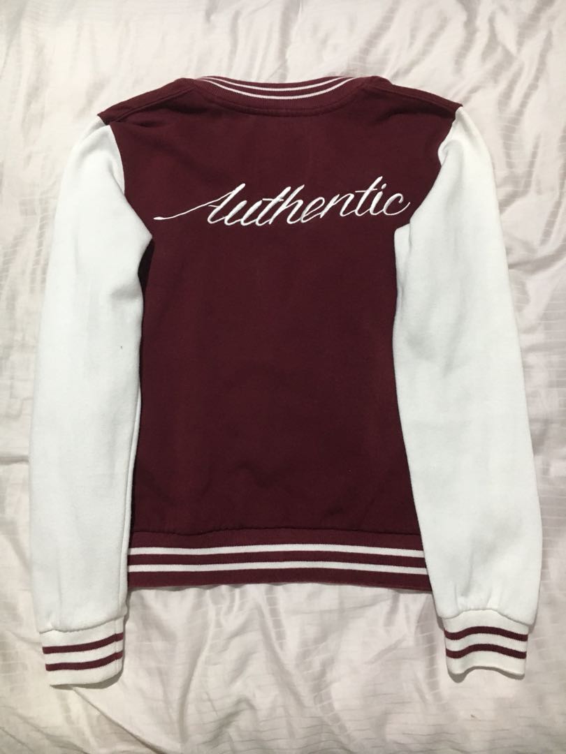 Maroon varsity jacket, Women's Fashion, Coats, Jackets and Outerwear on Carousell
