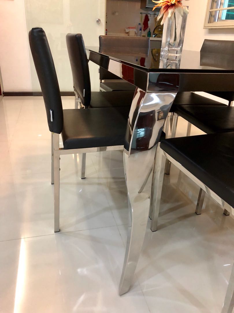 Pre loved glass Dining Table Set (Table + 6 chairs), Furniture & Home ...