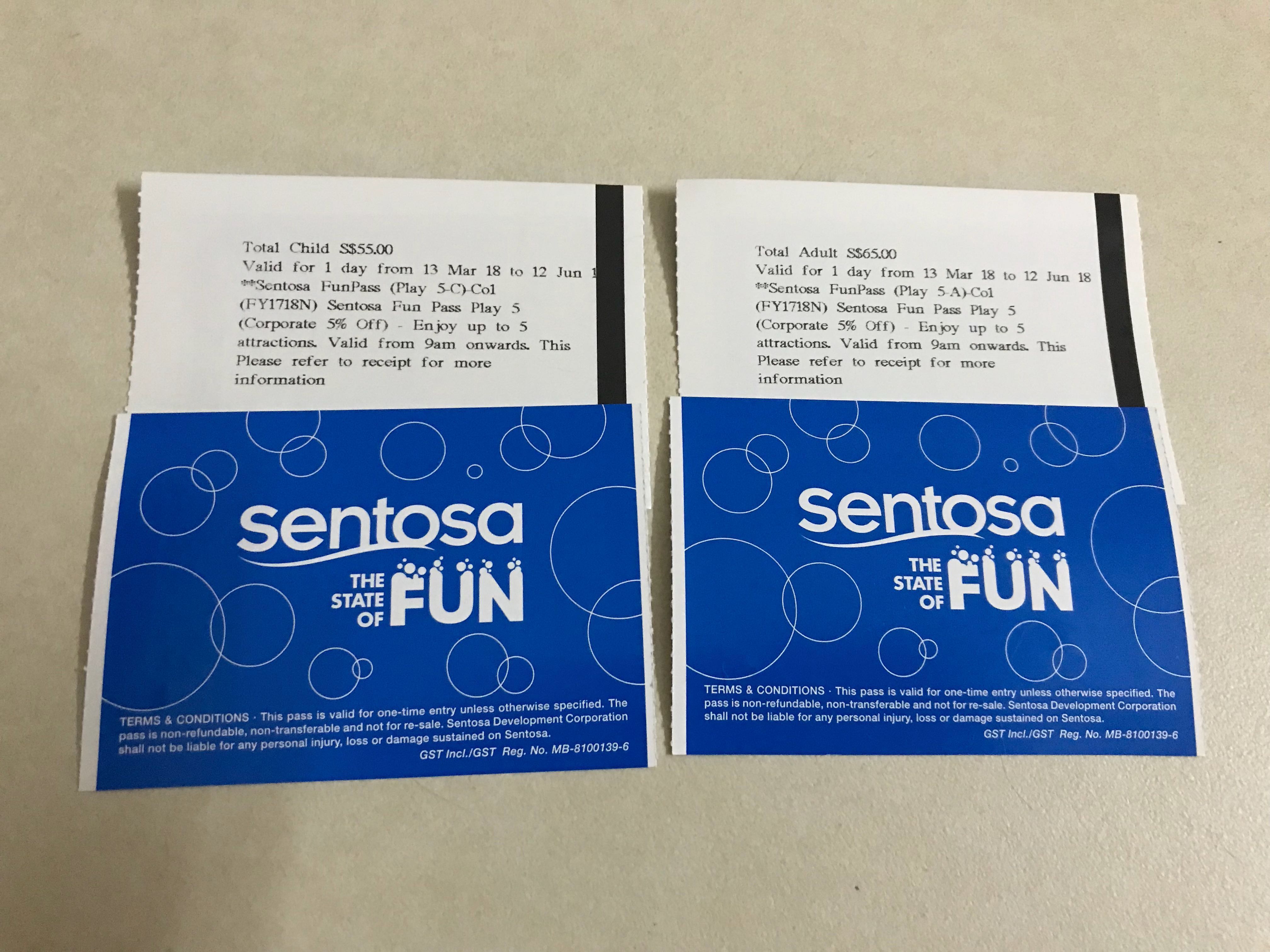 Sentosa Fun Pass Play 5 2 Adults 2 Children Tickets Vouchers