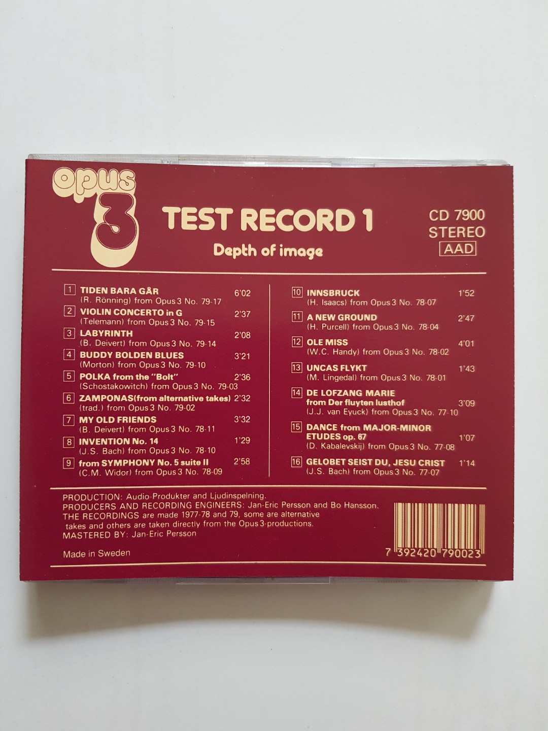 CD Opus3 Test Record 1 - Depth of Image, Hobbies & Toys, Music & Media ...