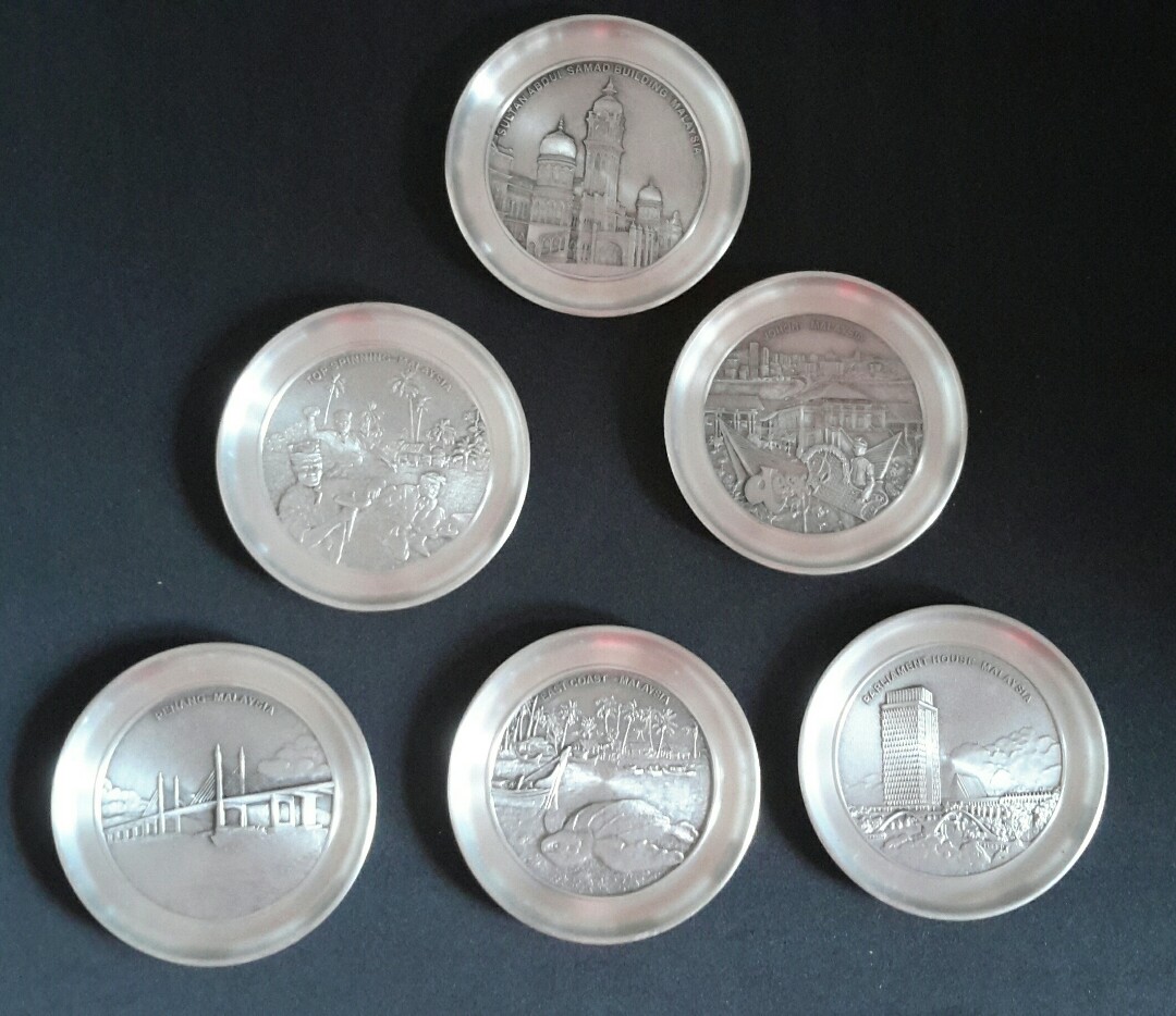6 Royal Selangor pewter coasters+stand, Furniture & Home Living, Home ...