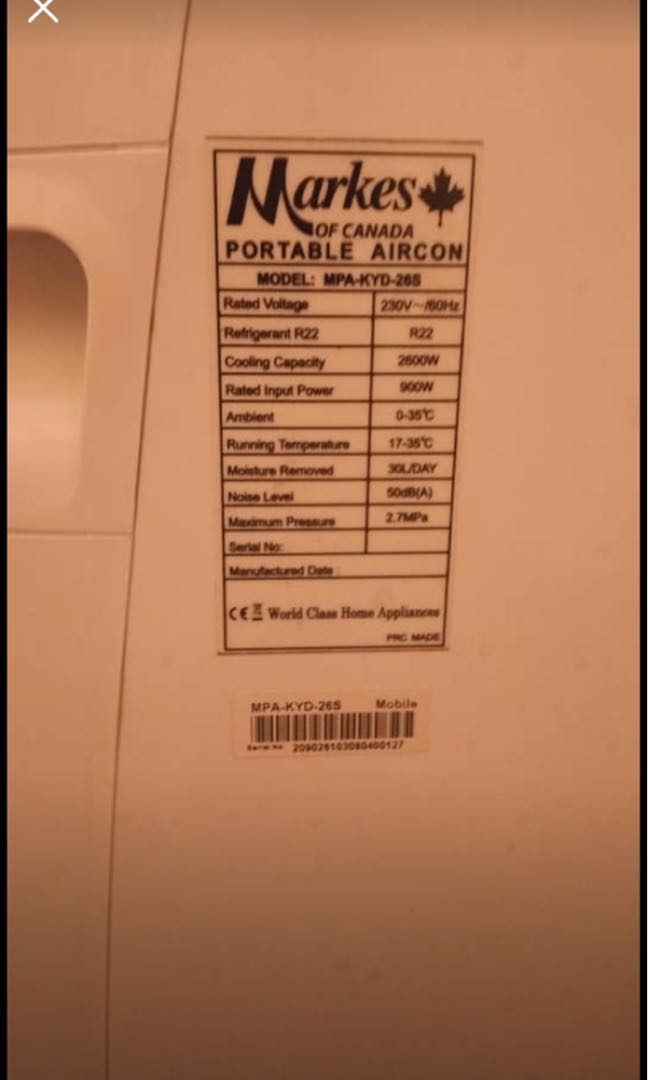 Markes Portable Aircon, TV & Home Appliances, TV & Entertainment, Blu ...