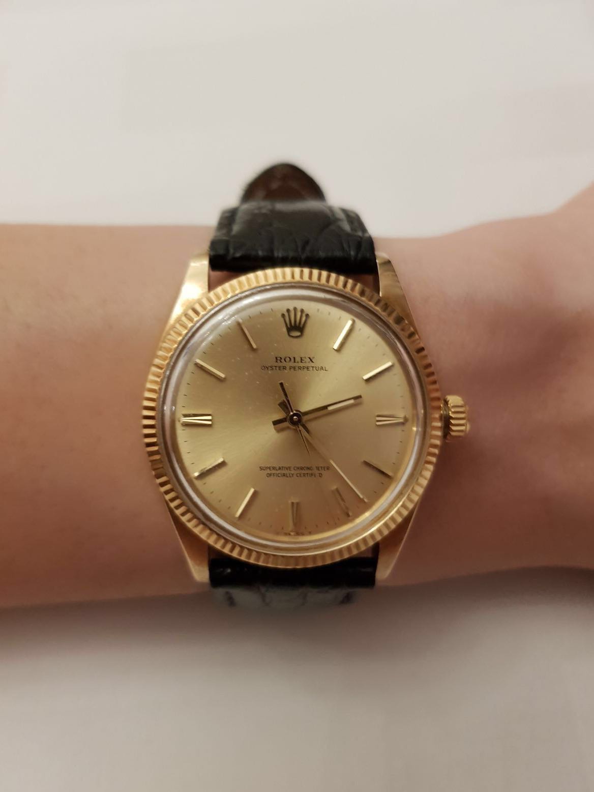 Rolex 1005 solid gold Oyster Perpetual, Luxury, Watches on Carousell