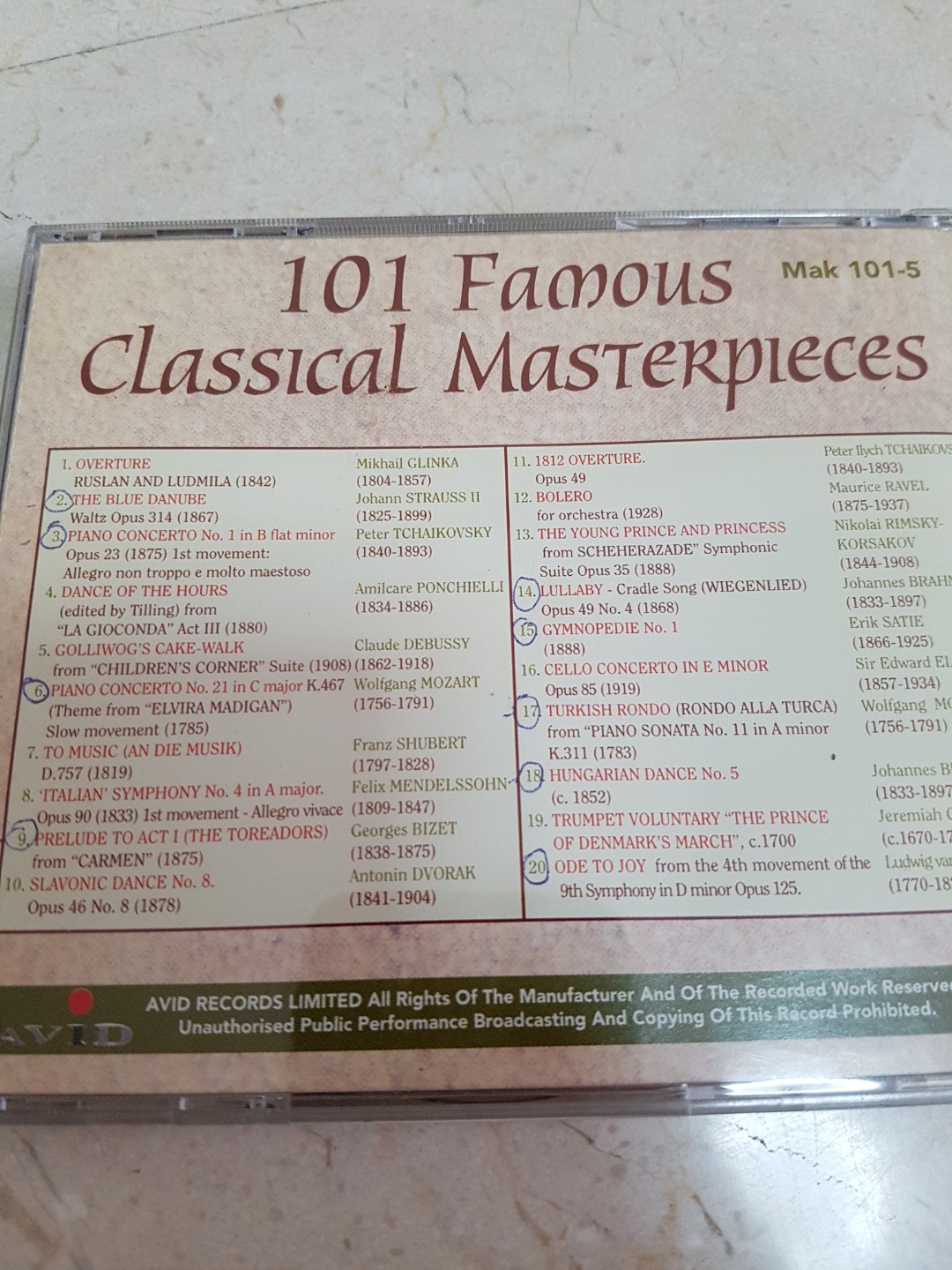 101 Famous Classical Masterpieces vol.5 - cd, Hobbies & Toys, Music ...