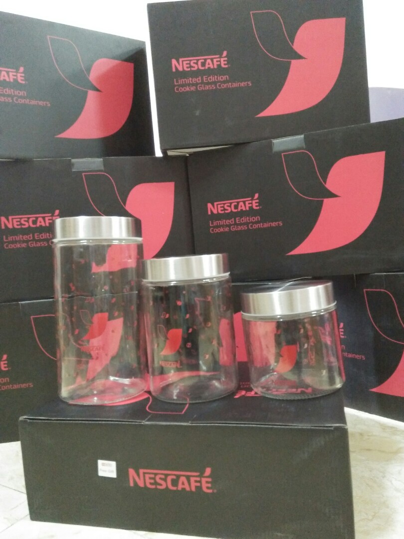 Nescafee Glass Cookie Container, Furniture & Home Living, Kitchenware ...