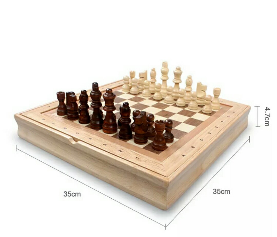 (Preorder) Goki wooden chess 32x32cm, king 7cm, extra queen, Hobbies ...