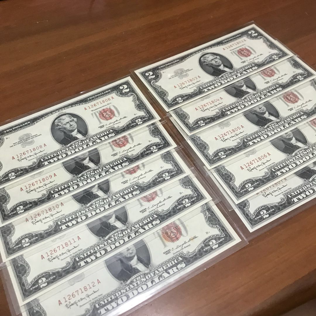 1963 $2 USA Red Star Note Consecutive Gem Uncirculated United States A ...