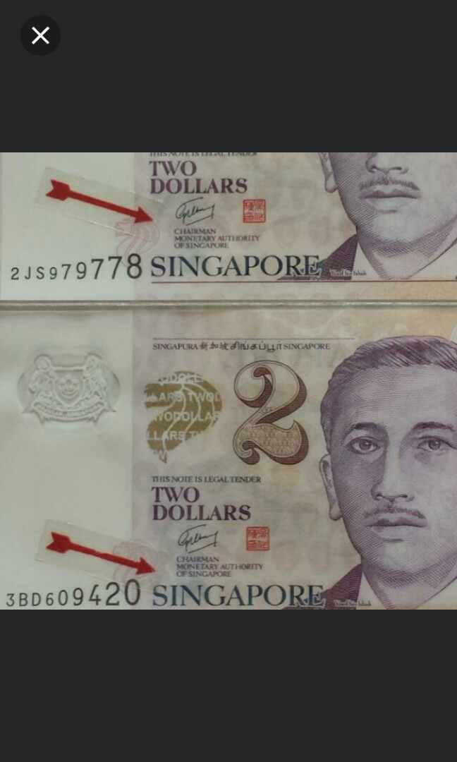Singapore - Various Symbol & Signature On $2 Portrait Series Paper ...
