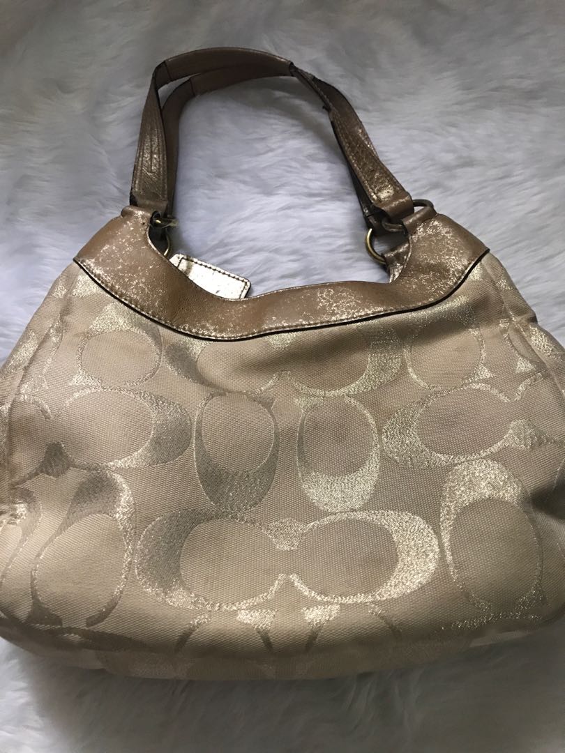 Coach Metallic Glitter Gold Logo Carry All, Women's Fashion, Bags ...