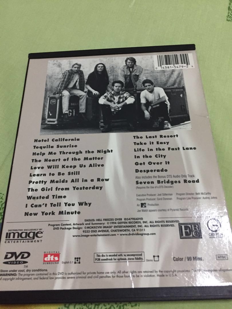 Eagles Hell Freezes Over Live Concert Made in USA DTS DVD, Hobbies ...