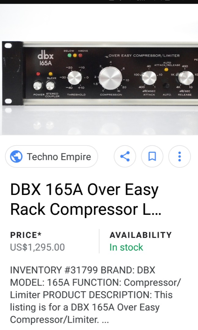 Very rare Dbx 165a 0ver Easy Compressor/limiter, Hobbies & Toys, Music & Media, Music ...