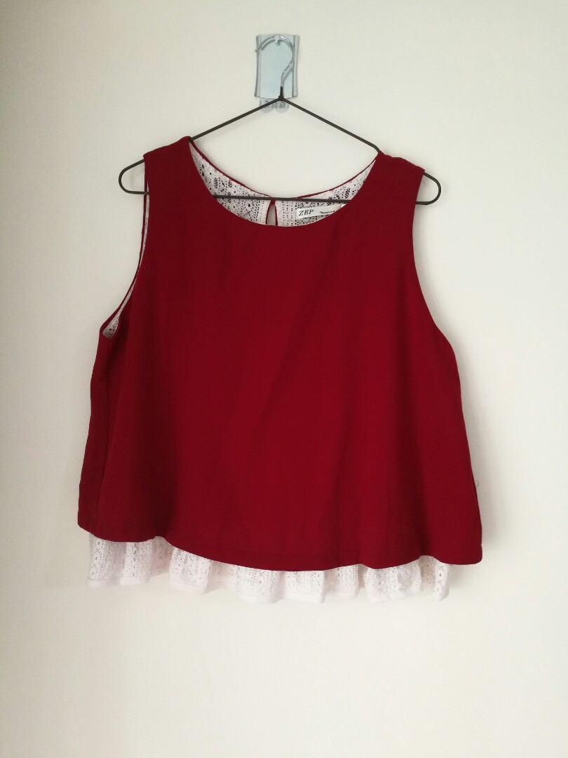 Red Top, Women's Fashion, Tops, Sleeveless on Carousell