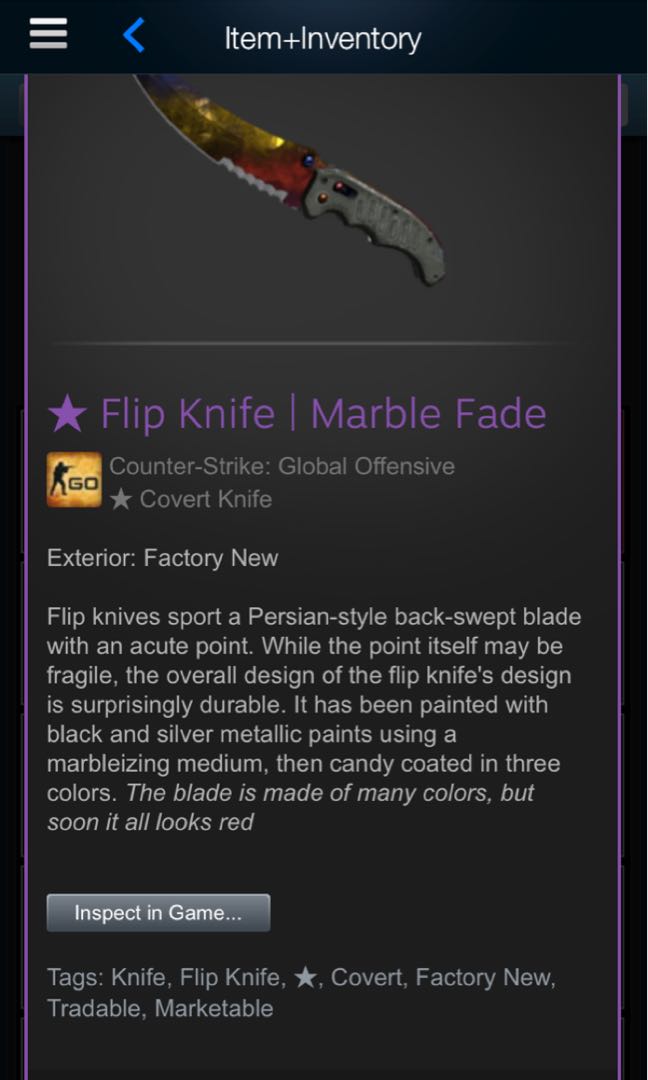 Flip Knife Marble Fade Factory New (Tri colour), Video Gaming, Gaming ...