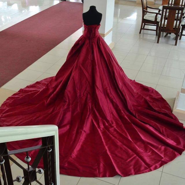 Red debut gown, Women's Fashion, Dresses & Sets, Evening dresses ...