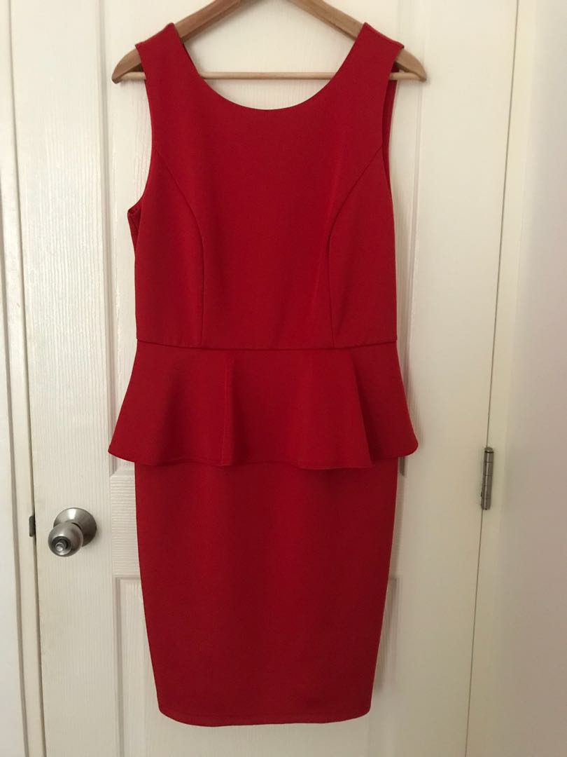 Spense Red Peplum Dress, Women's Fashion, Dresses & Sets, Dresses on ...