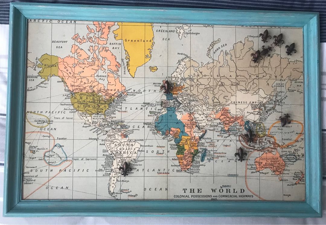Vintage World Map with magnets, Furniture & Home Living, Home Decor ...