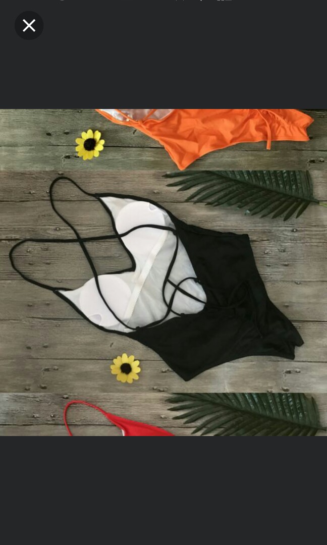 Black one piece monokini swimsuit swimwear minimalist korean ulzzang ...
