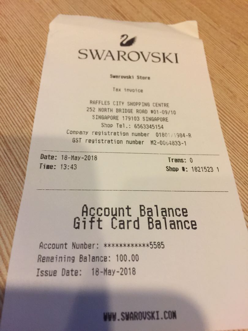 Swarovski $100 Gift Card, Tickets & Vouchers, Vouchers on Carousell