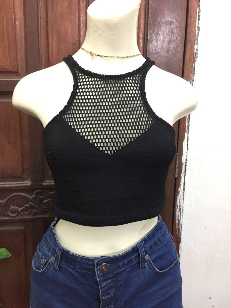 Black Sexy Crop Top (net style), Women's Fashion, Tops, Sleeveless on ...