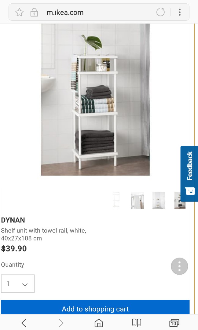 Ikea Dynan Shelf Unit with towel rail, white, Furniture & Home Living ...