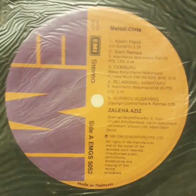Melodi Cinta Zaleha & Aziz Vinyl Record / Piring Hitam, Hobbies & Toys ...